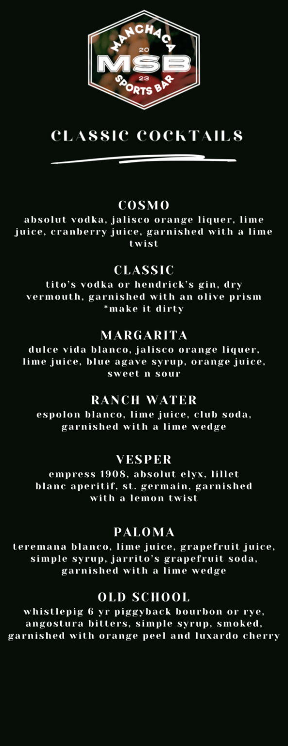 Menu – Manchaca Sports Bar